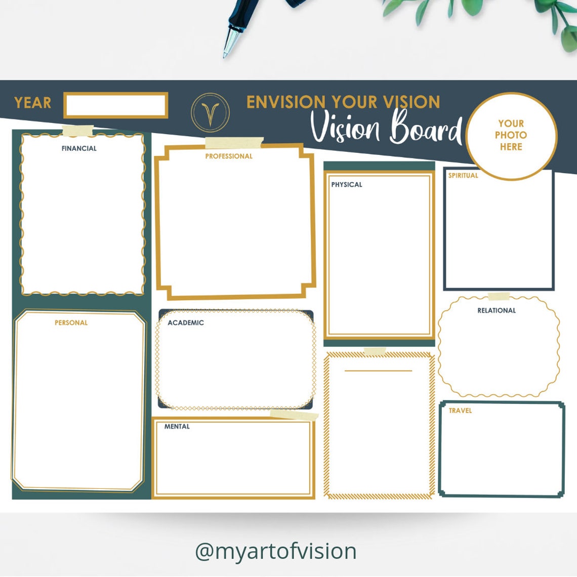 Printable Vision Board Blue Envision Your Vision - Etsy