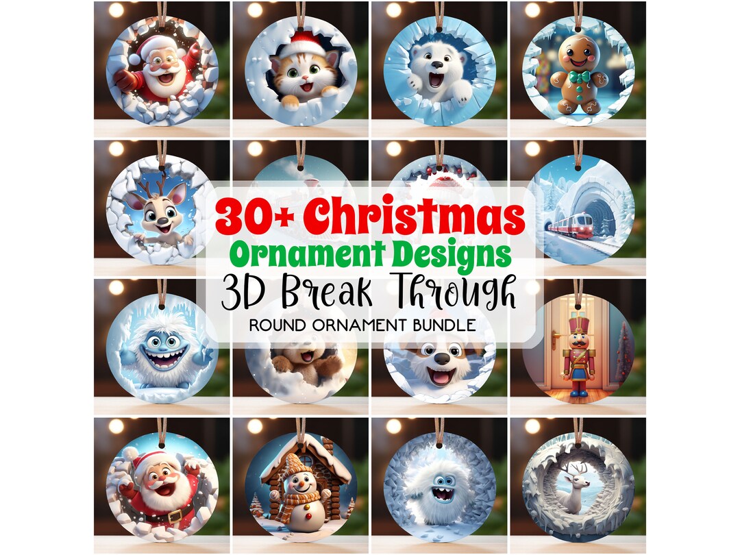 30+ Christmas 3D Break Through Ornament Bundle, Christmas Round ...