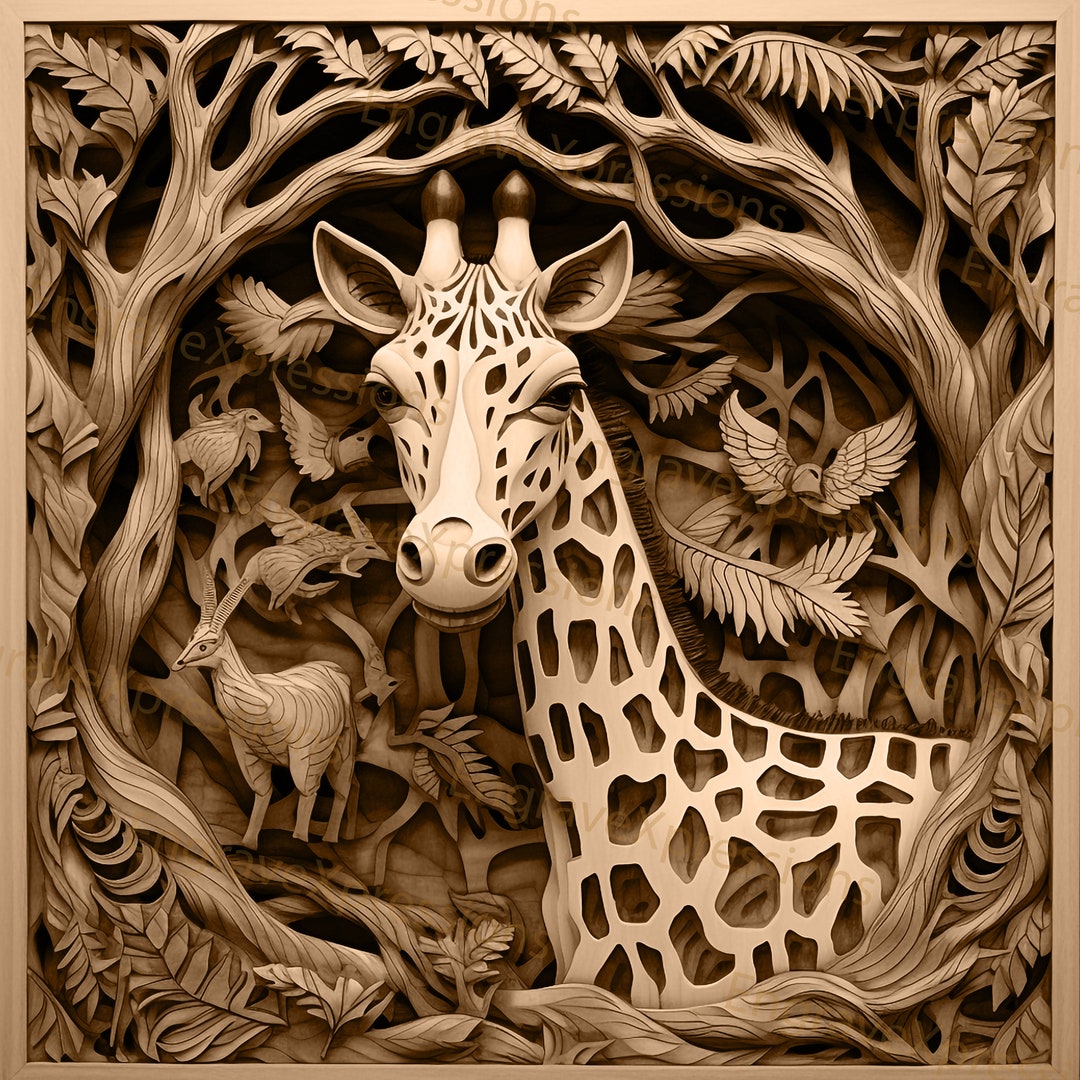 3D Giraffe Laser Engrave File: Wildlife Illusion (PNG, SVG) - Etsy ...