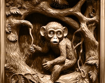 3D Monkey Laser Engrave File: Wildlife Art (PNG, SVG) - Etsy