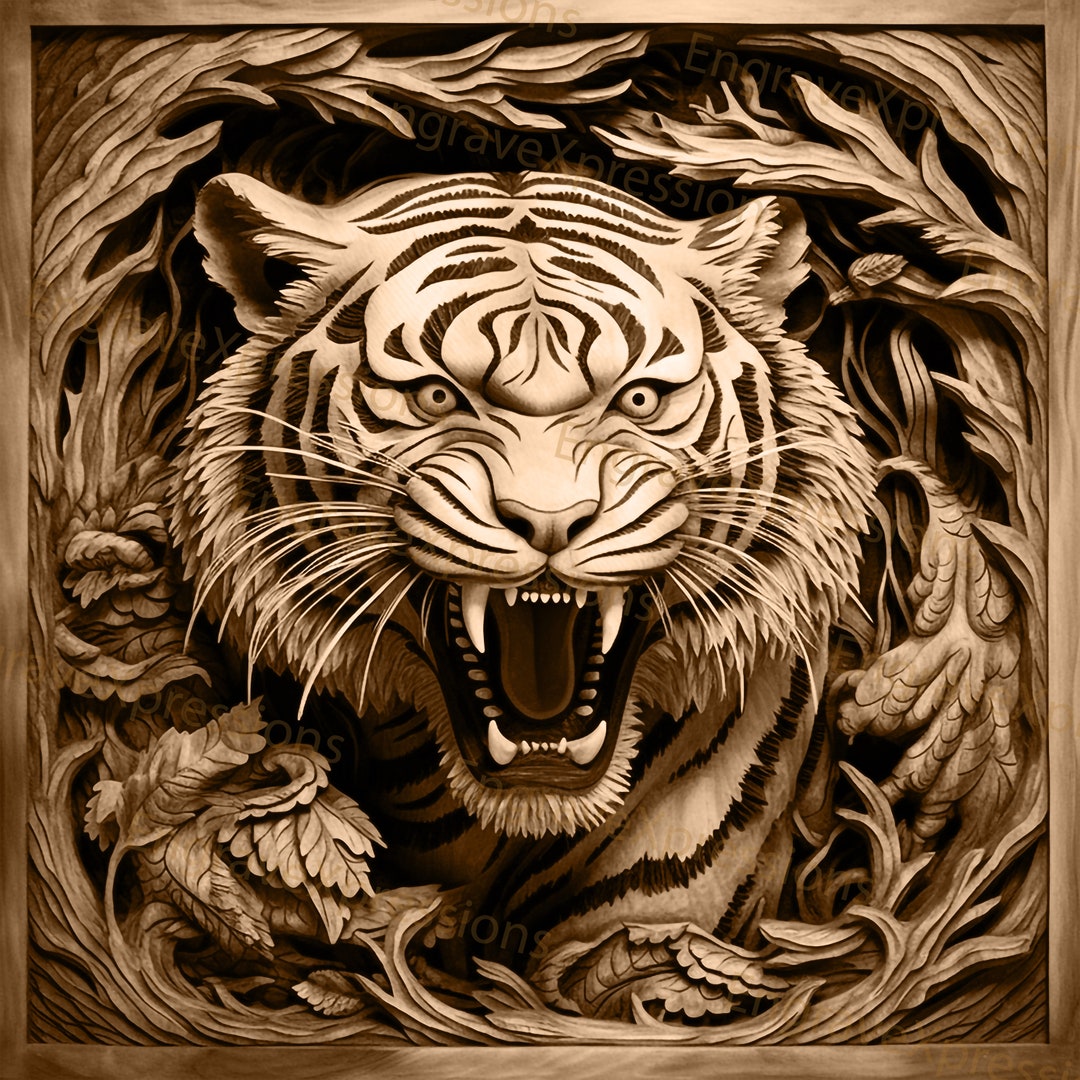 3D Tiger Illusion Laser Engrave File: Wildlife Animal Design (PNG, SVG ...