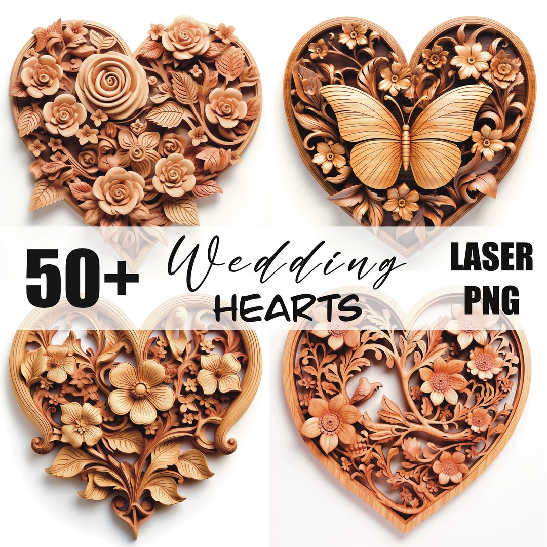 Wedding Hearts 3D Bundle, Laser Burn Engrave PNG Files | 3D Illusion ...