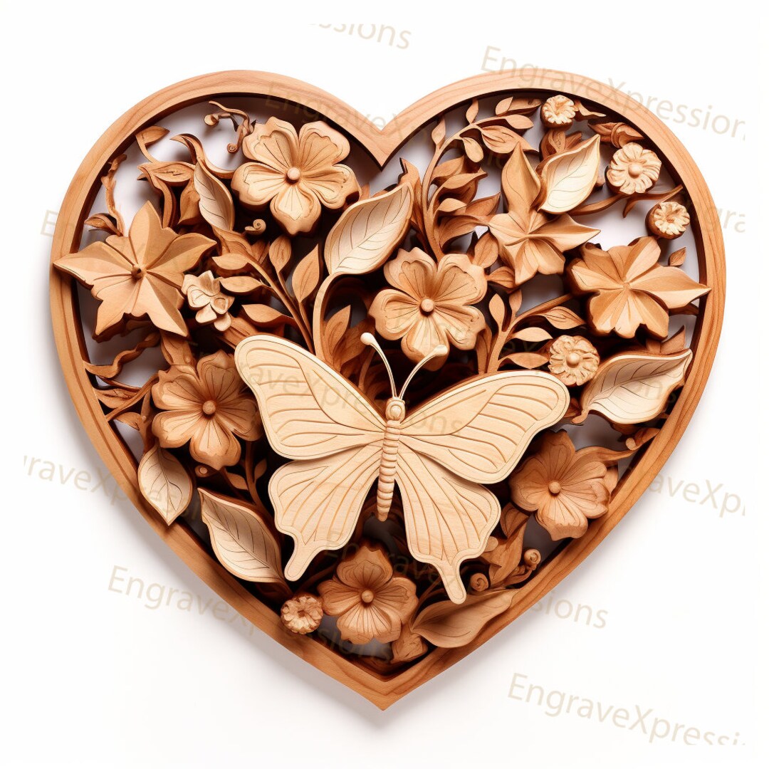 Butterfly Heart , Wedding Valentine’s Day, Laser Burn Engrave PNG Files ...