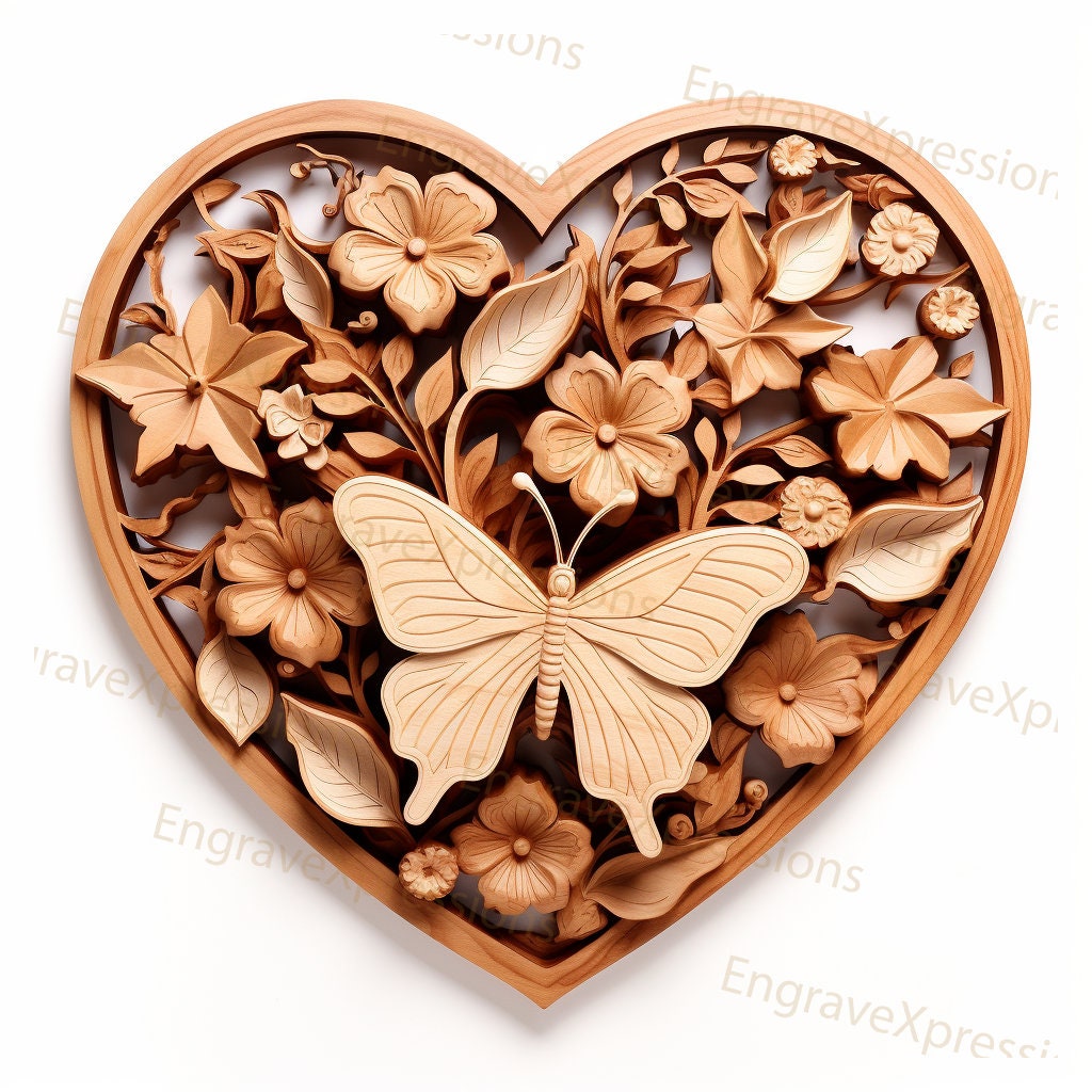 Butterfly Heart Laser Engrave PNG: Floral 3D Illusion (digital File) - Etsy