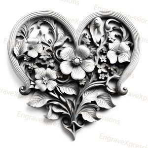 Floral Heart Laser Engrave PNG: 3D Illusion File - Etsy