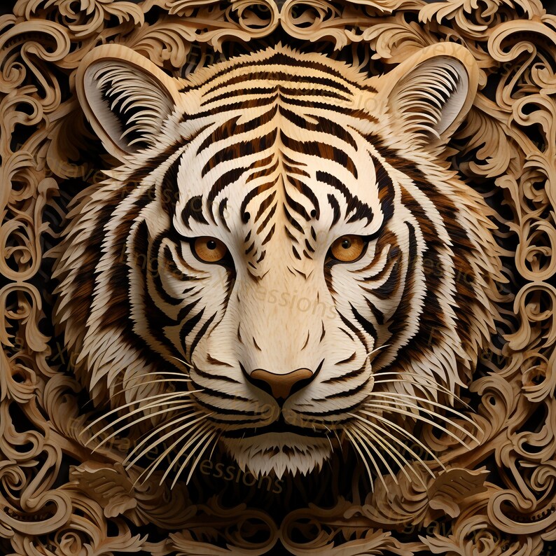 3D Tiger Illusion Laser Engrave File: Wildlife Animal Design (PNG, SVG ...