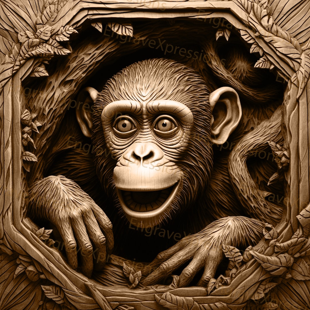 3D Monkey Illusion - Laser Engrave PNG File - Wildlife Art - Etsy