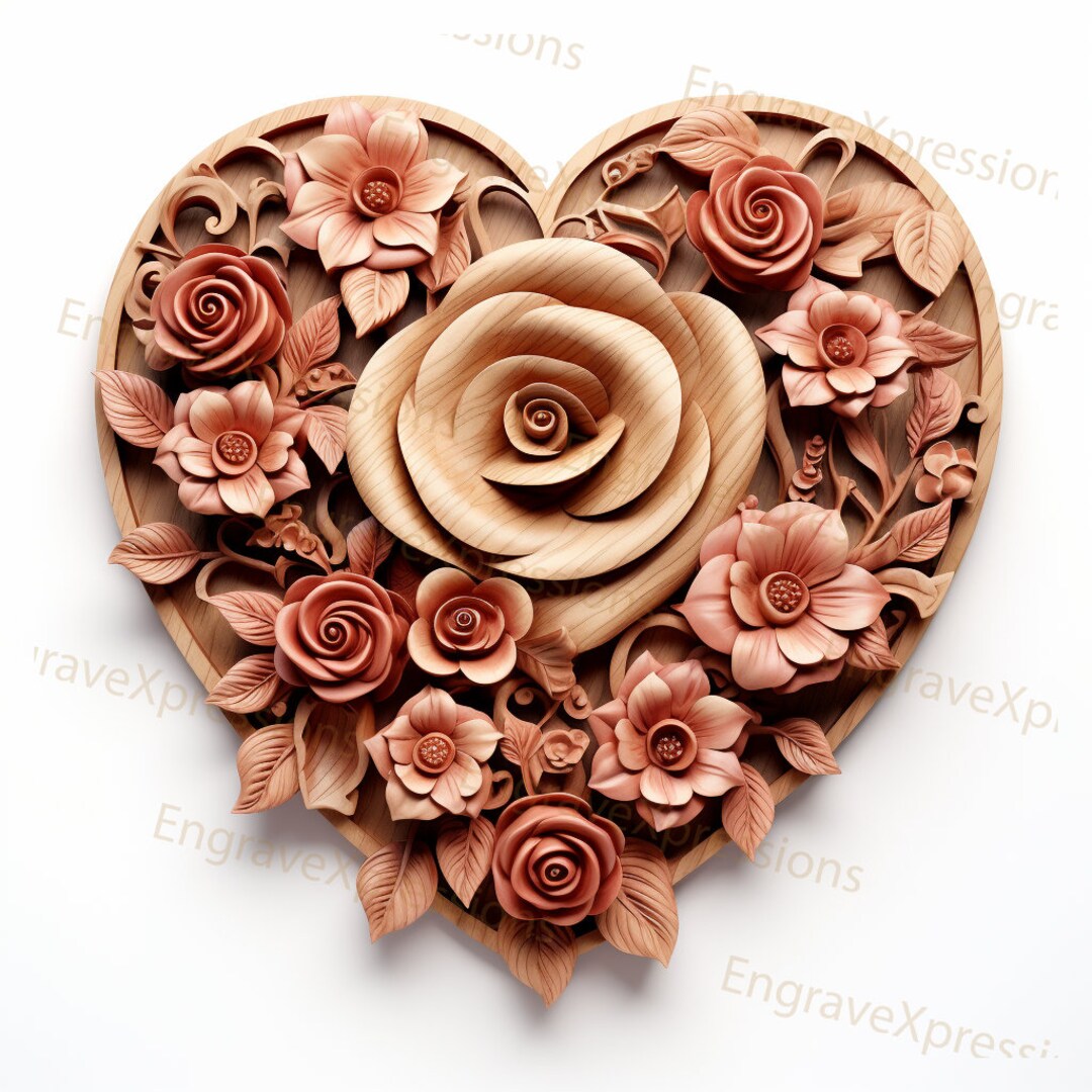Rose Heart Laser Engrave PNG: 3D Illusion File - Etsy