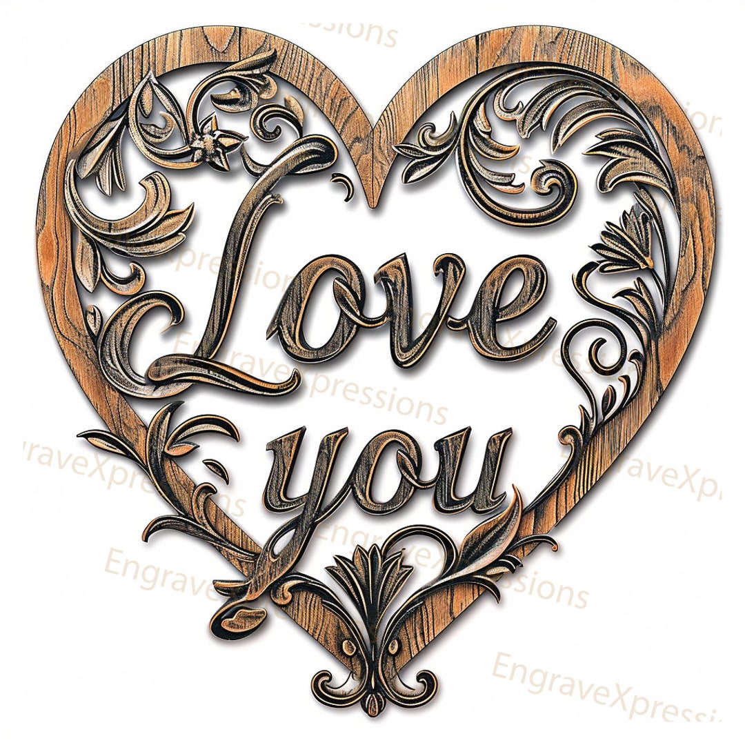 Love You Heart Laser Engrave PNG: 3D Illusion File - Etsy
