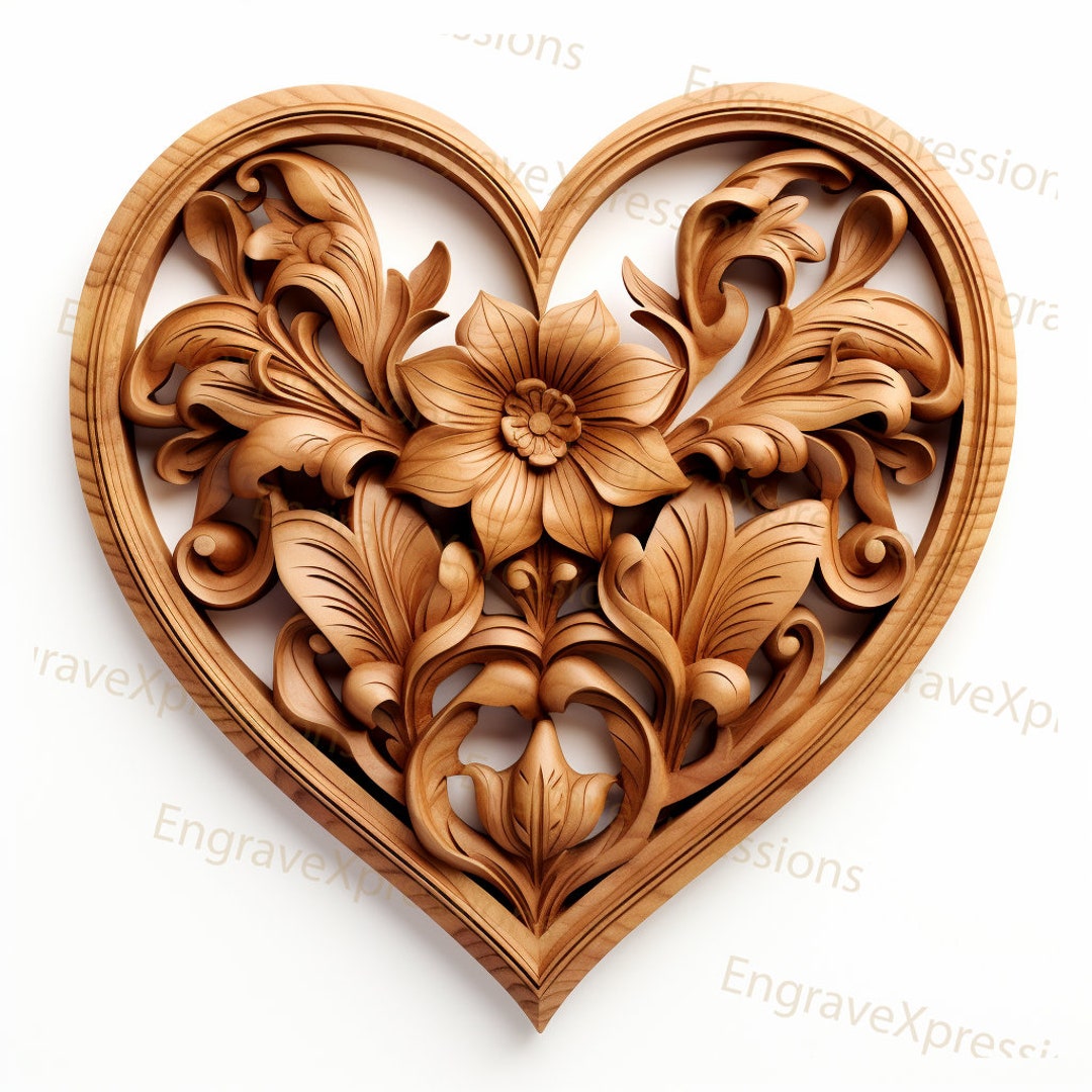 Floral Heart Laser Engrave PNG: 3D Illusion File - Etsy