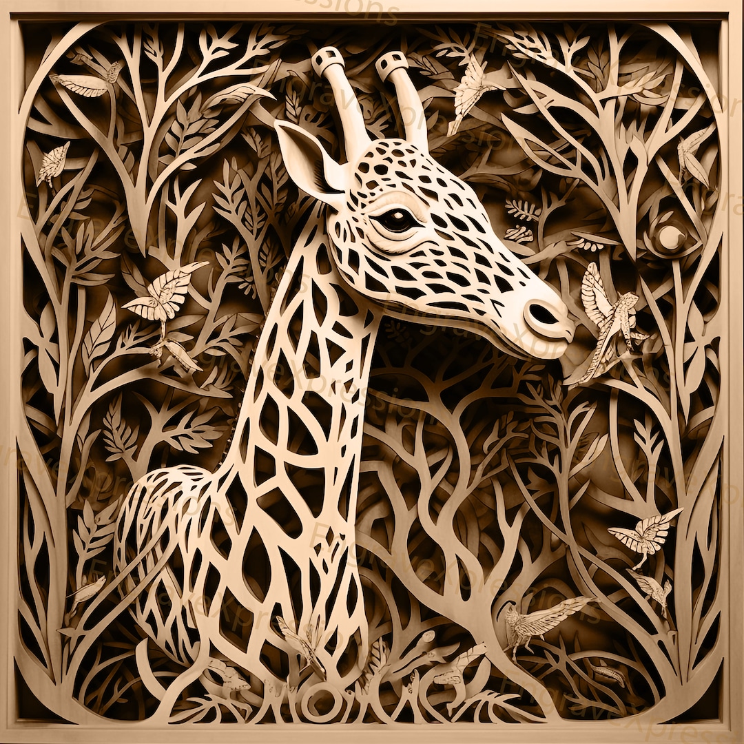 Jirafa 3D grabada con láser: Imagen PNG de ilusión de vida silvestre ...