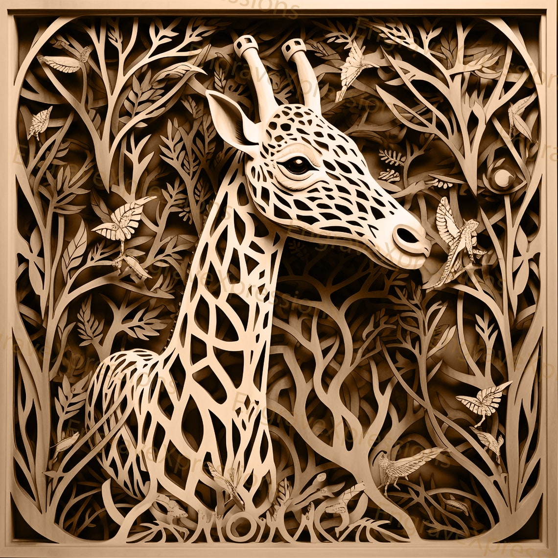 3D Giraffe Laser Engrave File: Wildlife Illusion PNG (digital Design ...