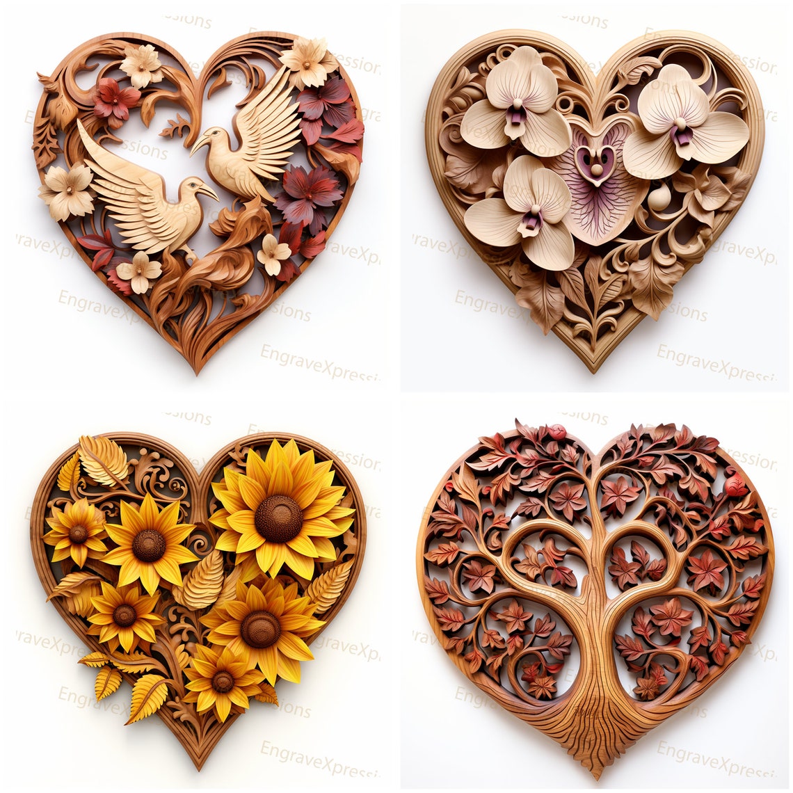 Floral Heart Laser Engrave PNG: 3D Illusion File - Etsy