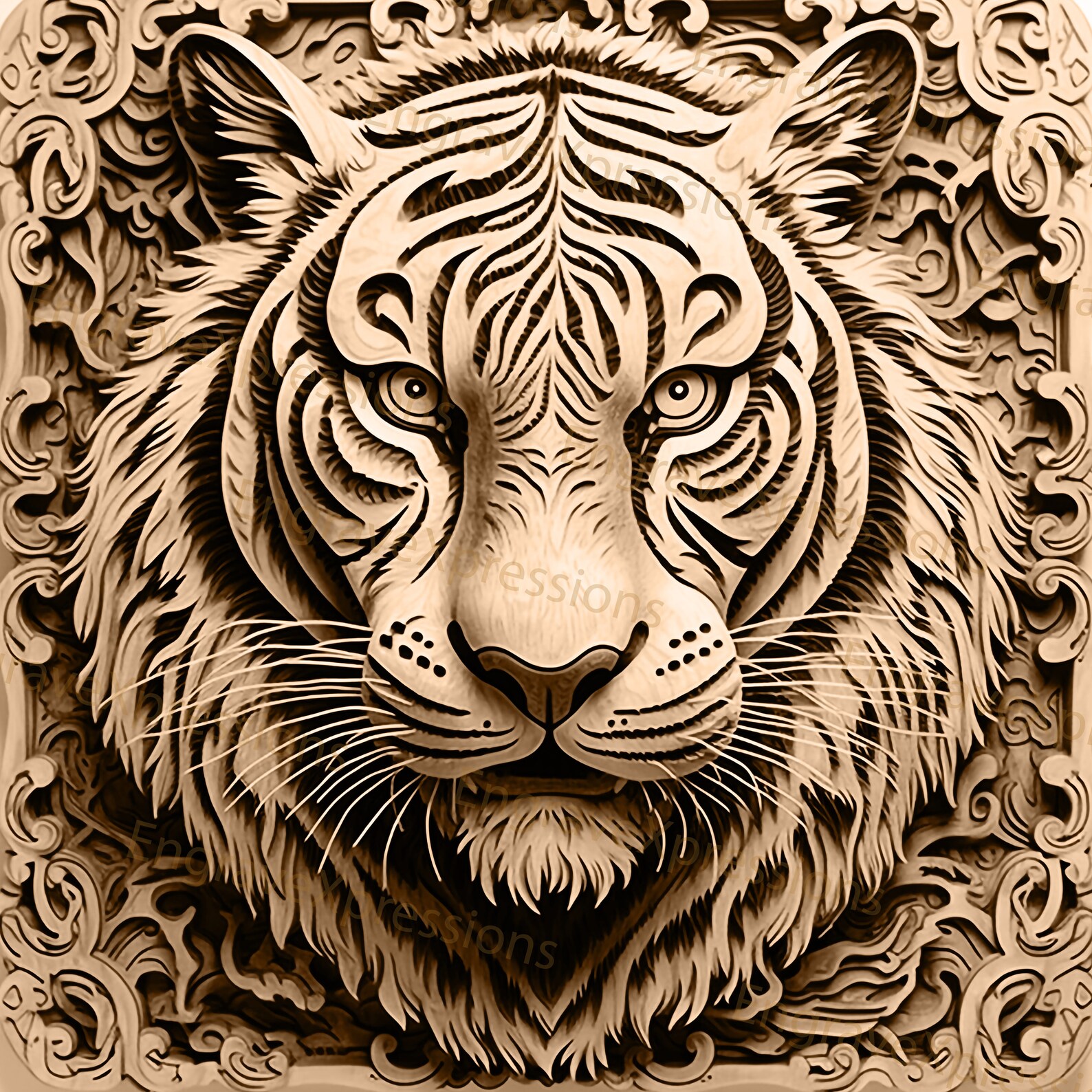 3D Tiger Illusion Laser Engrave File: Wildlife Animal Design (PNG, SVG ...