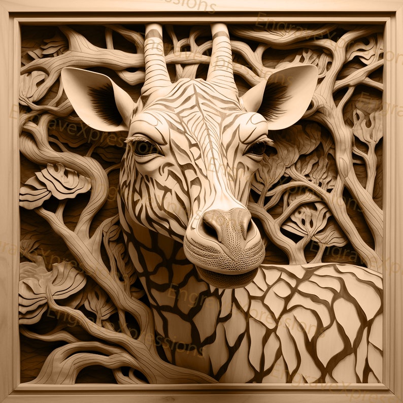 3D Giraffe Illusion Laser Engrave File: Wildlife PNG, Lightburn Ready ...