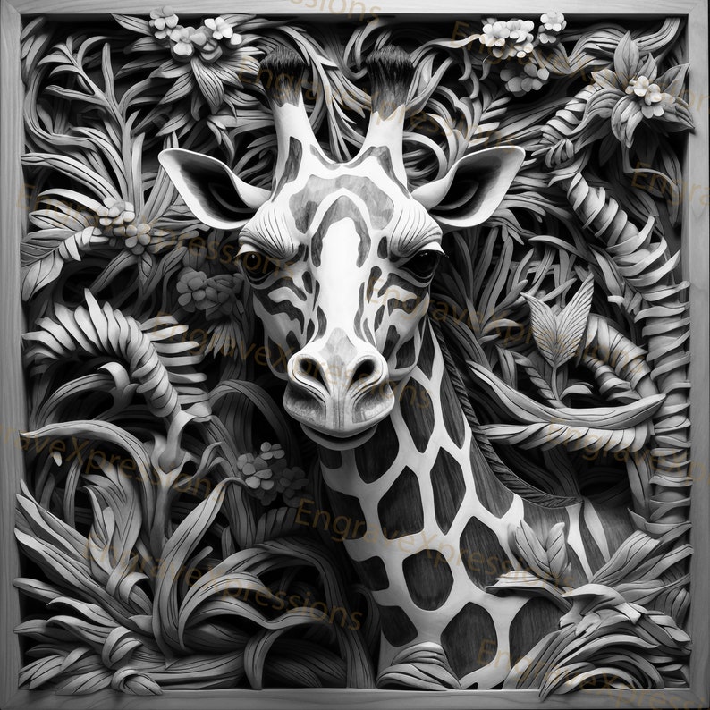 3D Giraffe Laser Engrave File: Wildlife PNG, Lightburn Ready (digital ...
