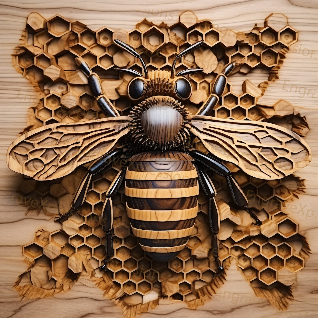 3D Bee Laser Engrave File: Wildlife PNG, Lightburn Ready (digital ...