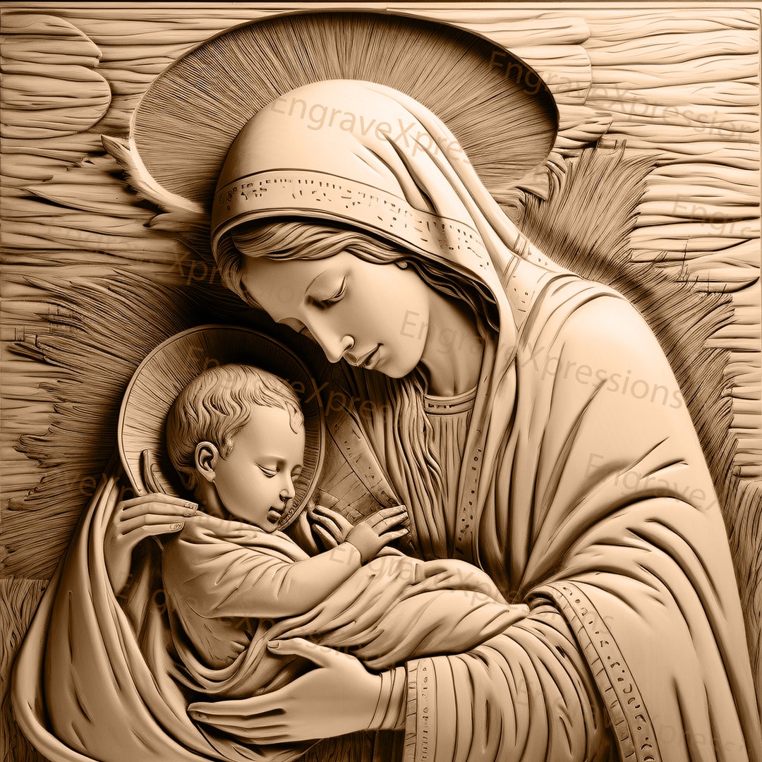 3D Mary and Jesus Christmas Laser Engraving Design (PNG, SVG) - Etsy