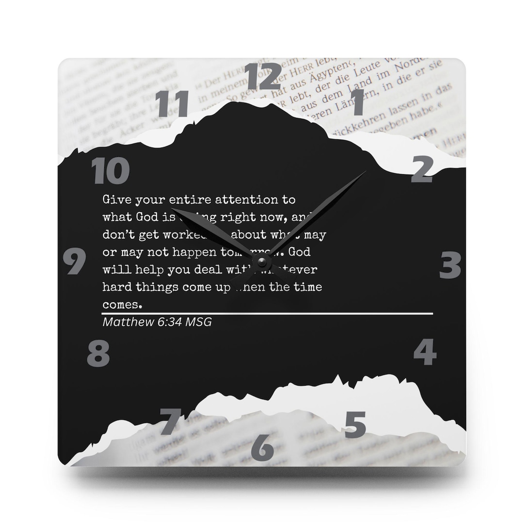 Christian Acrylic Wall Clock, Bible Verse Home Decor, Matthew 6:34 ...
