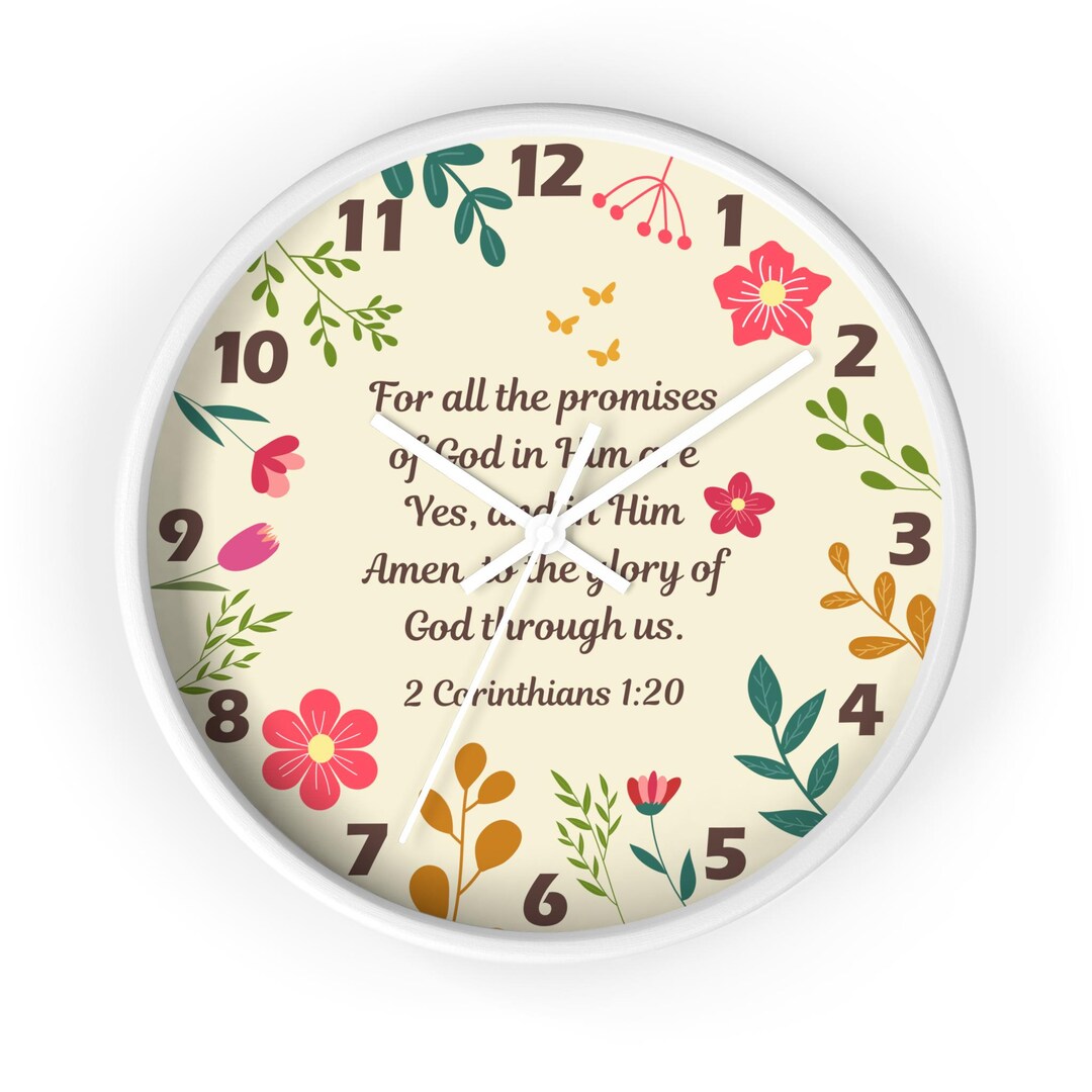 Christian Floral Clock 2 Corinthians 1:20 Clock Bible Verse Clock Flower Wall Clock Aesthetic ...