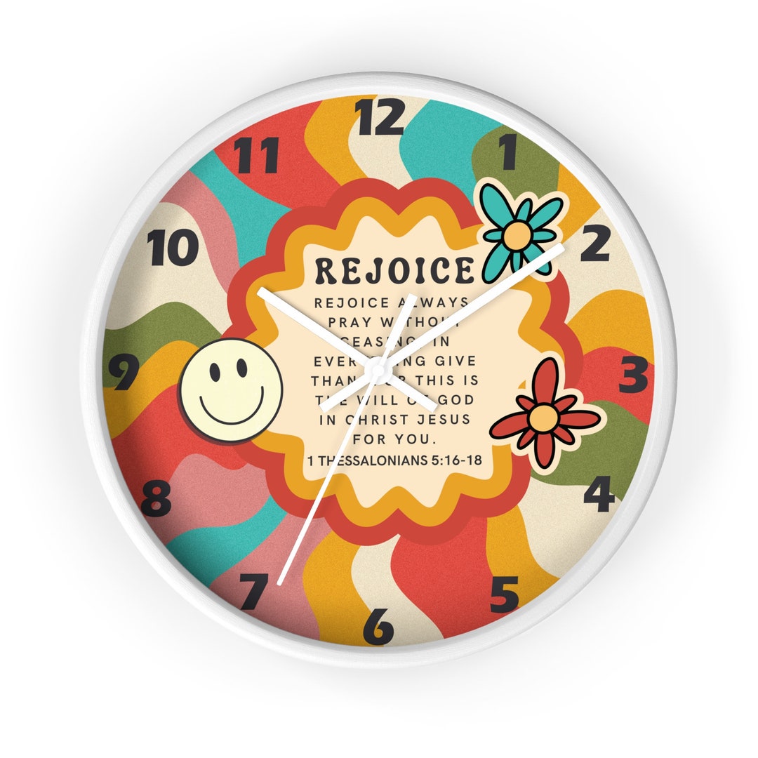 Retro Wall Clock Christian Clock Colorful Clock 1 Thessalonians 5:16-18 ...
