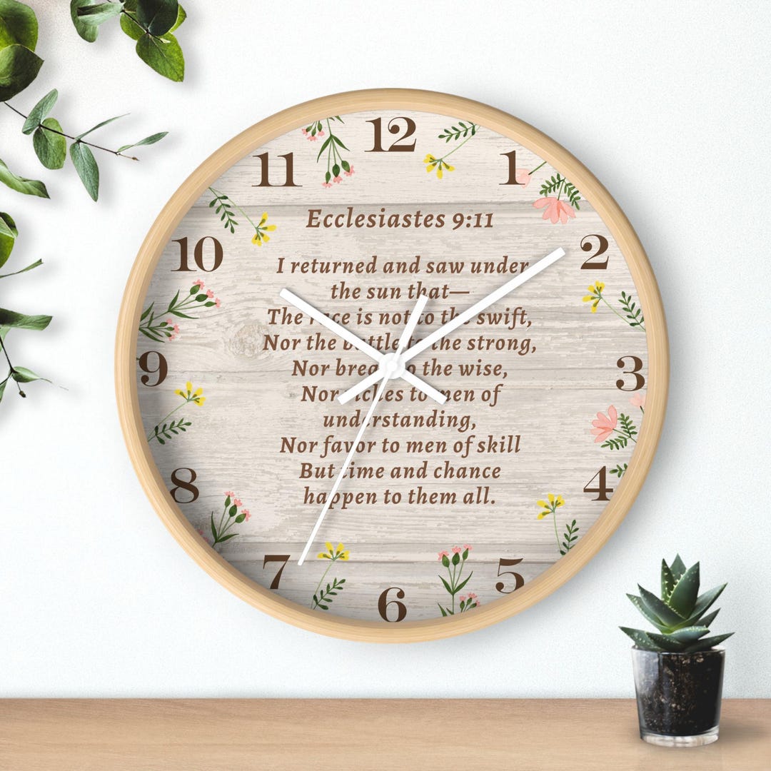 Ecclesiastes 9:11 Bible Verse Clock Christian Rustic Floral Clock ...