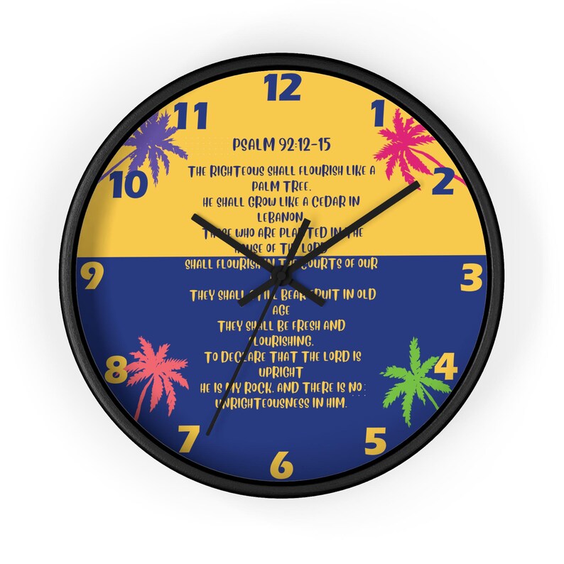Christian Clock Clock With Bible Verse Psam 92:12 Clock Colorful Wall ...