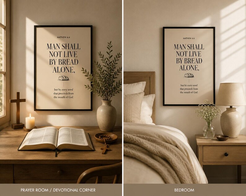 Christian Wall Art Printable, Matthew 4:4 Bible Verse Digital Poster ...