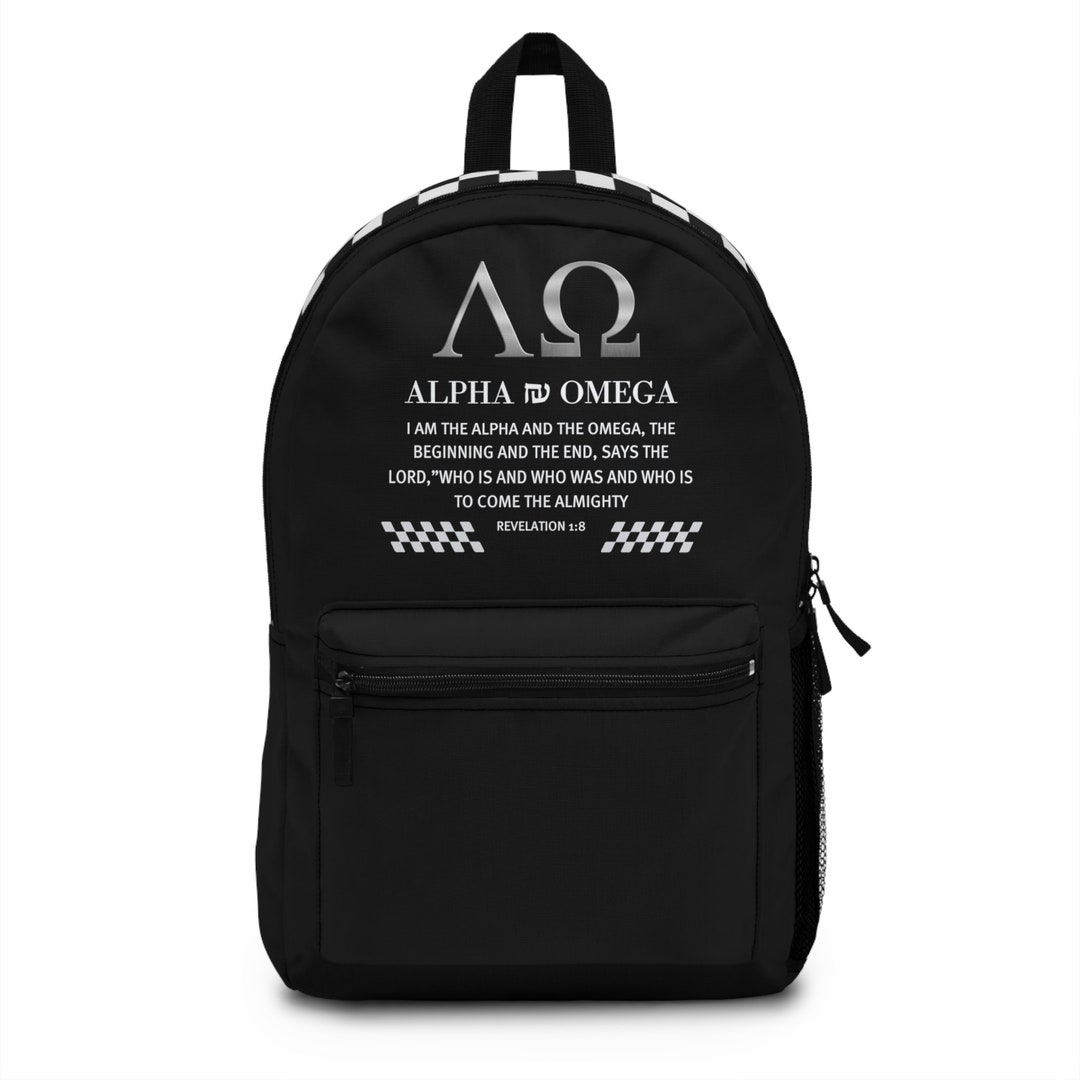 Christian Backpack Revelation 1:8 Bag Alpha & Omega Backpack Black ...