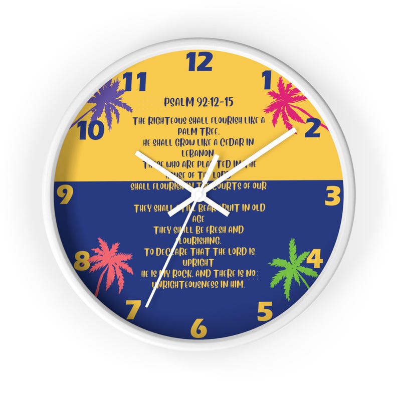 Christian Clock Clock With Bible Verse Psam 92:12 Clock Colorful Wall ...