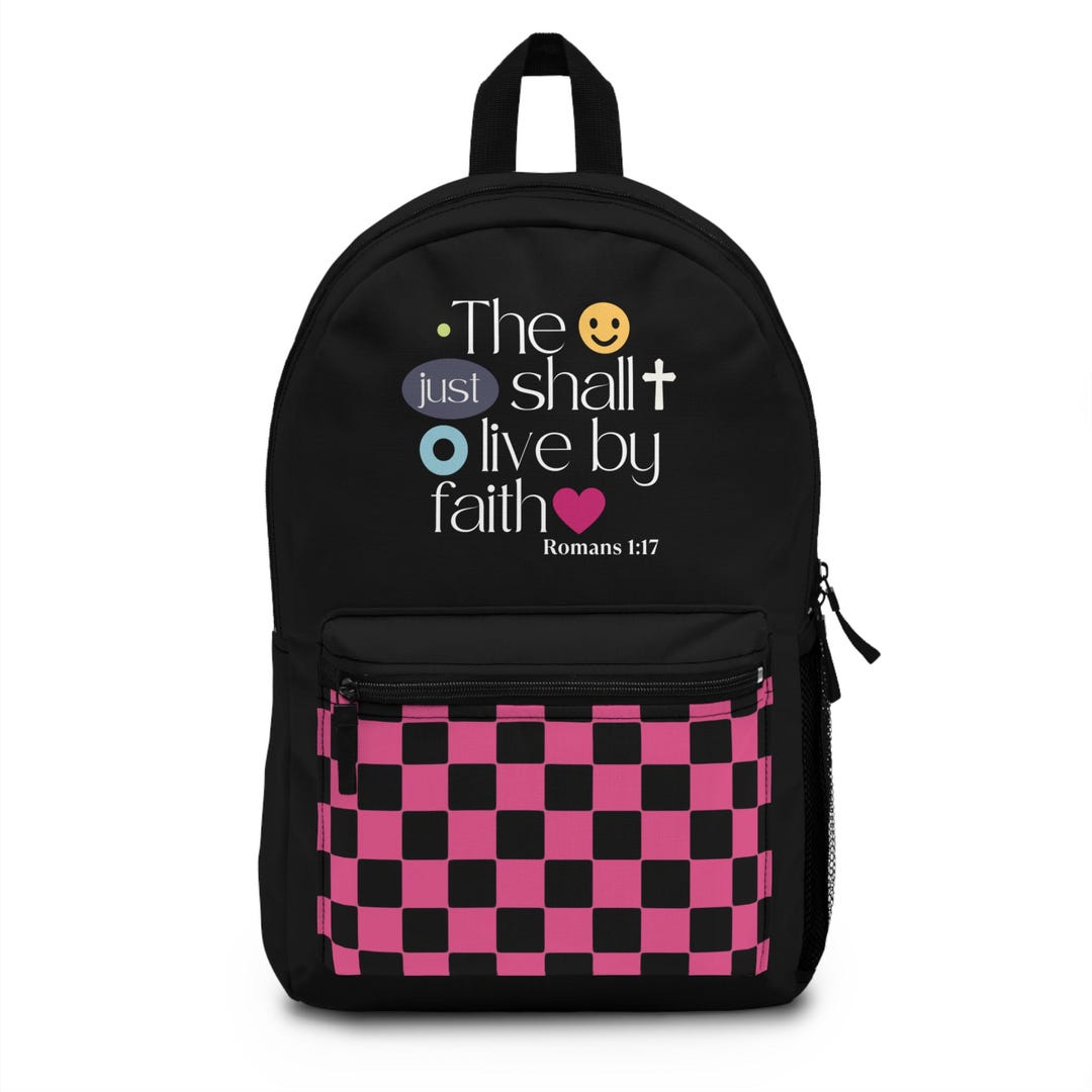 Christian Backpack Cute Backpack Checkered Backpack Black and Pink Bag ...