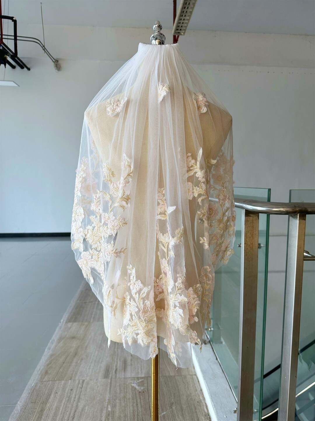 Floral Embroidered Bridal Wedding Veil Light Yellow Flower - Etsy