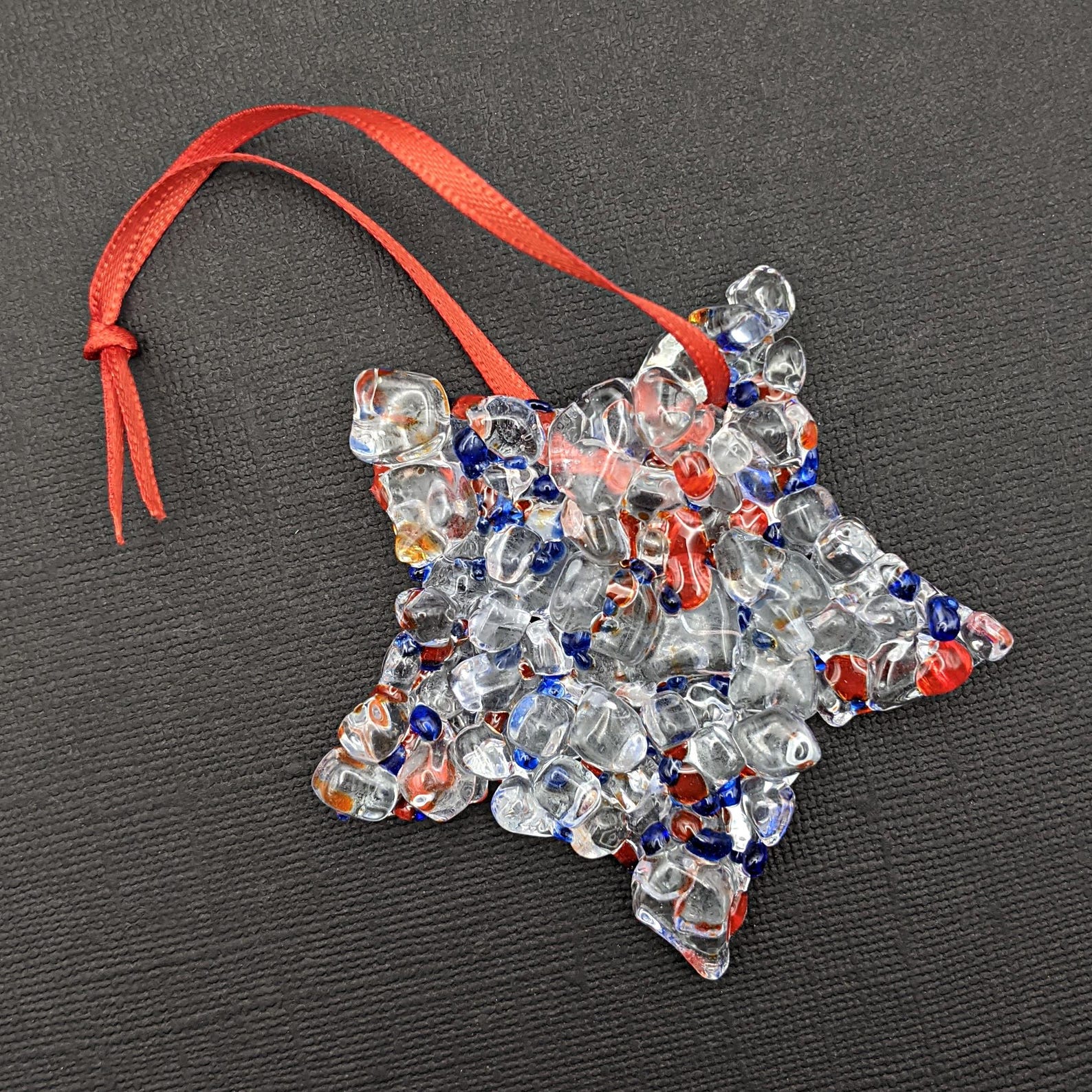Recycled Glass Star Suncatcher Ornament. Red, Blue & Clear. 100% Post ...