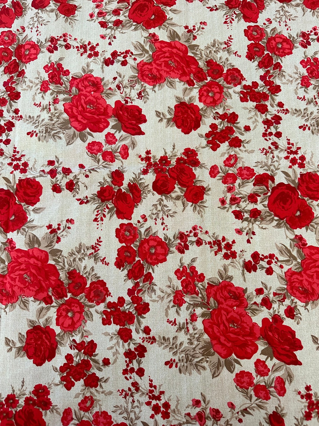 Red Floral English Rose Cotton Fabric 116cm X 138cm - Etsy