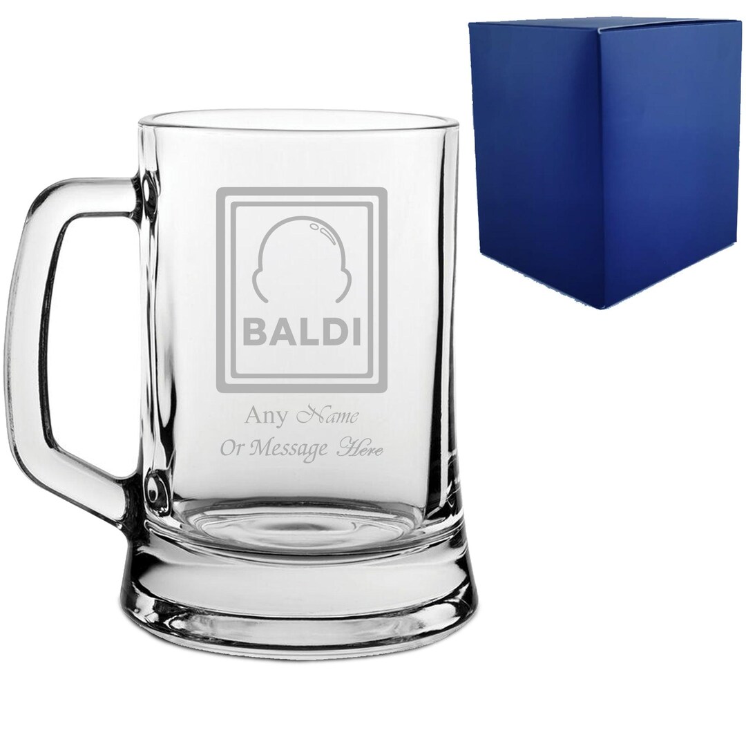 Personalised Engraved Beer Tankard Glass Mug With Baldi Design Funny ...