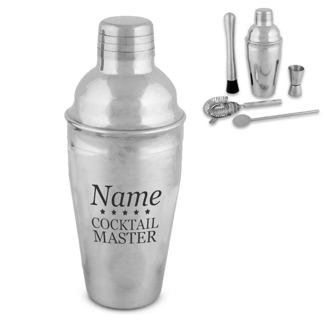 Personalised Engraved Cocktail Shaker Set With Cocktail Master Design ...