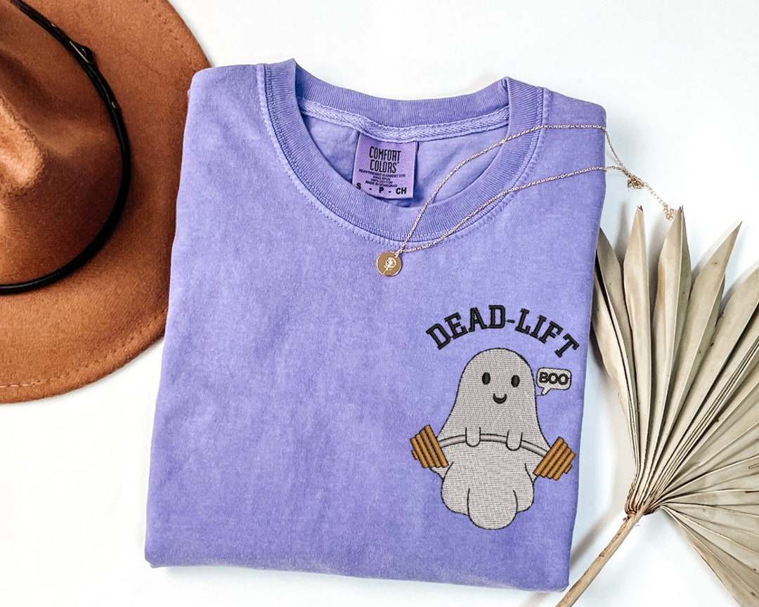 Embroidered Ghost Deadlift Shirt, Comfort Colors Gym Tee, Fitness Gift ...