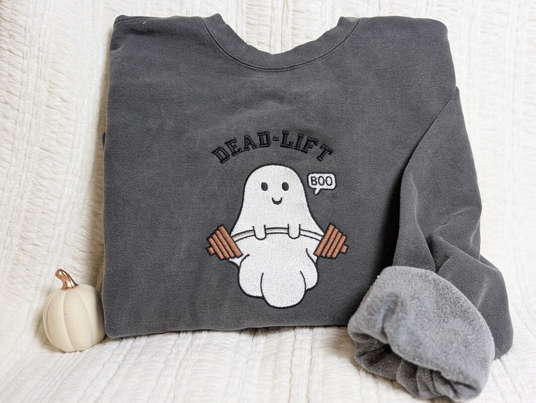 Embroidered Ghost Deadlift Sweatshirt, Halloween Spooky Gym Pullover ...