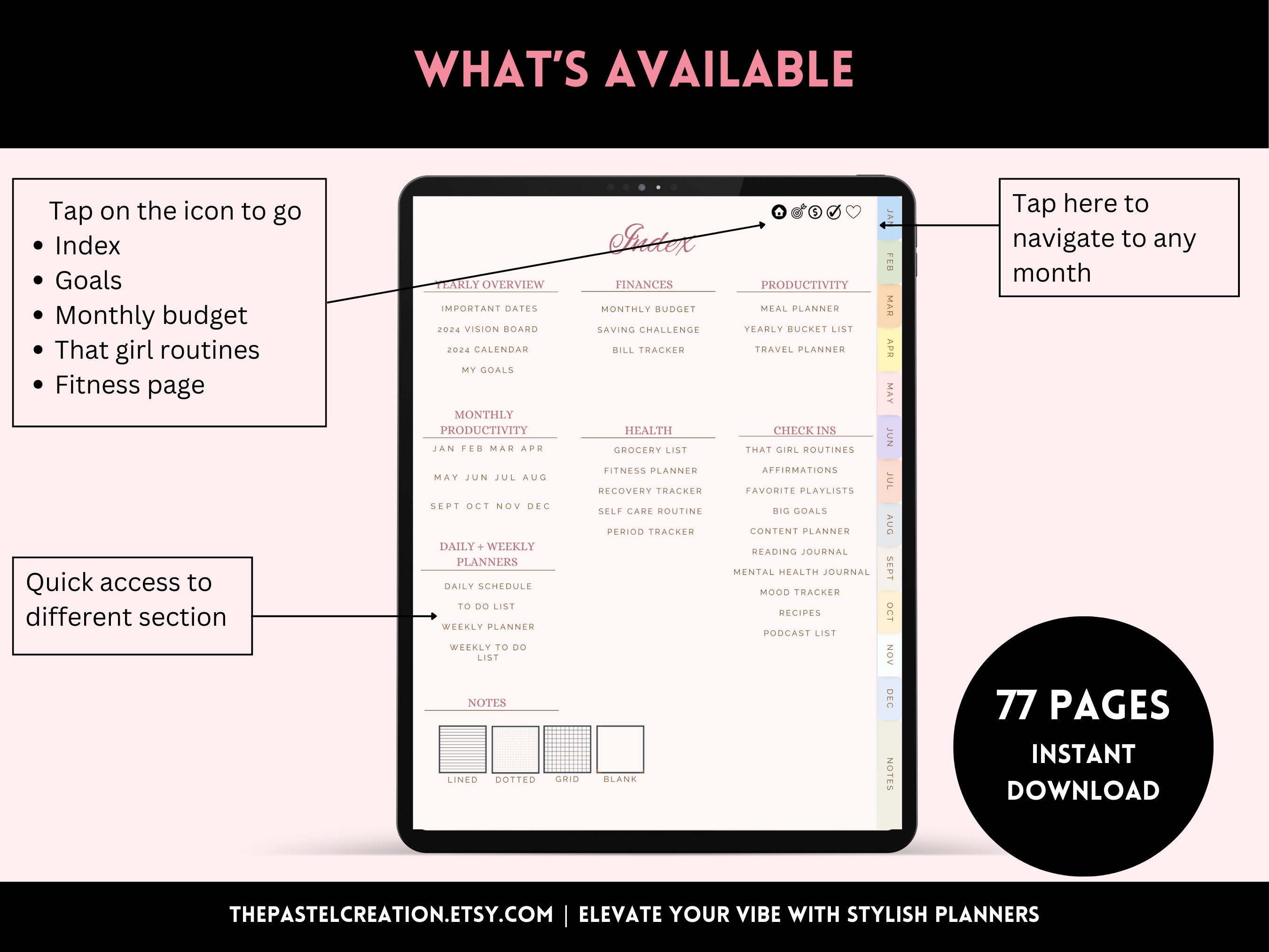 2024 Digital Planner-that Girl Aesthetics, Goodnotes, Notability Self ...