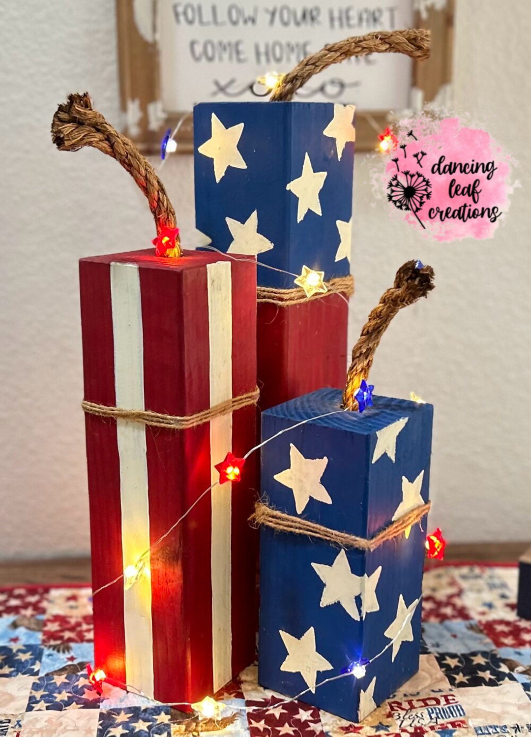Patriotic Firecrackers, Fireworks, Wood Blocks Handpainted set of 3 - Etsy