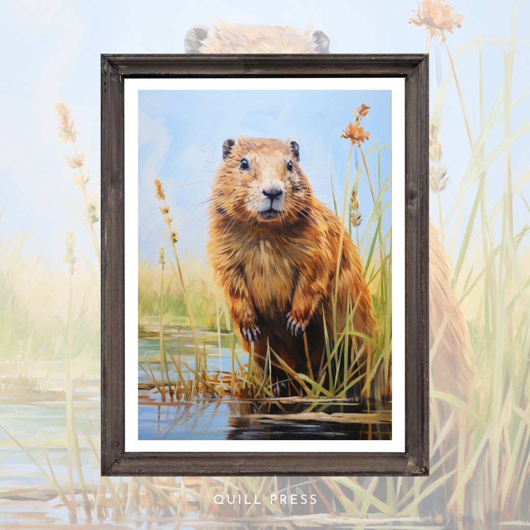 PRINTABLE Beaver Wildlife Pond Lake Plants Fairy Field Painting Digital ...