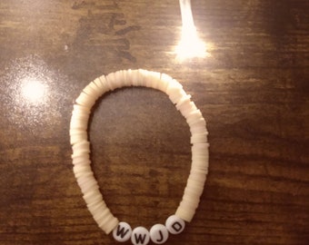 Heishi WWJD Bracelet Blue, Teal, and White Clay Bead Summer Preppy ...