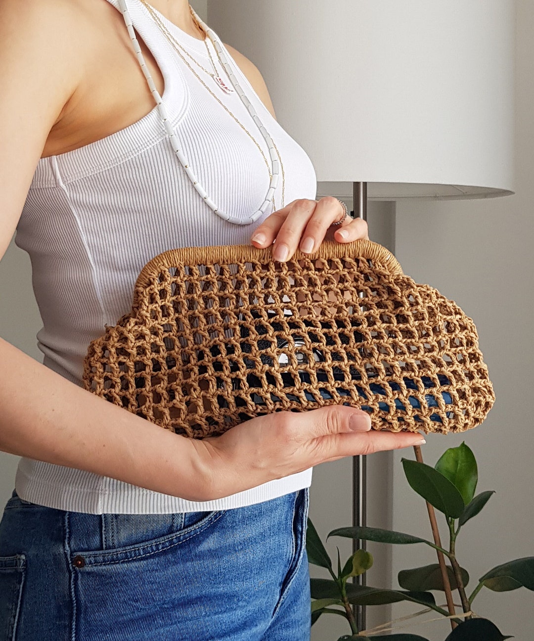 Fishnet Clutch Bag for Woman, Woven Straw Summer Handbag - Etsy