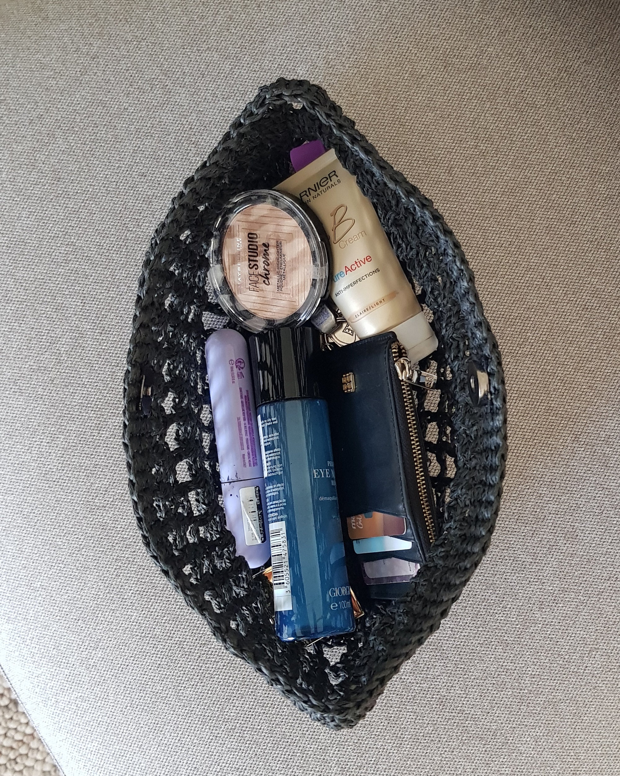 Crochet Mesh Clutch Bag for Woman, Woven Black Straw Summer Handbag ...