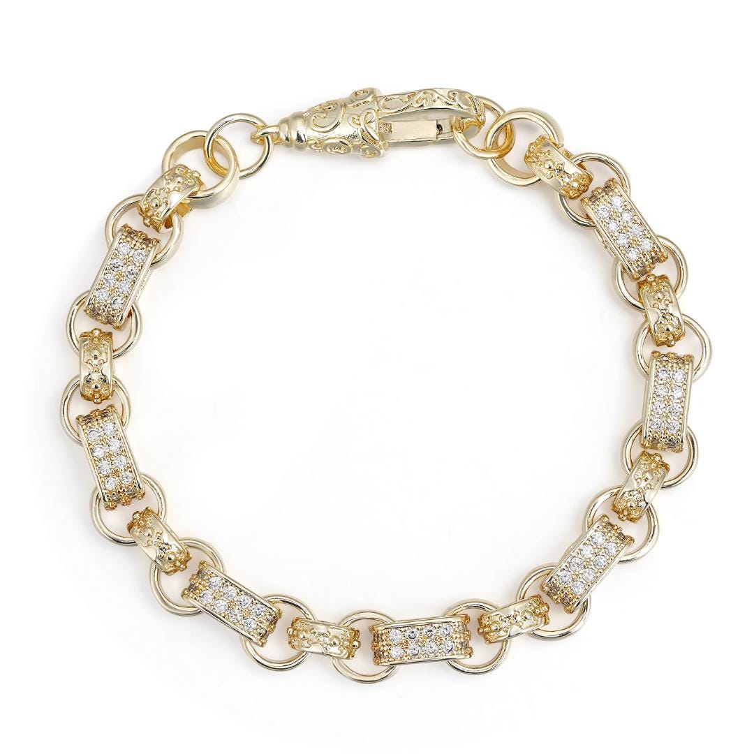 Luxury 9KT Gold GF 10mm Gypsy Link Belcher Bracelet With Albert Clasp ...