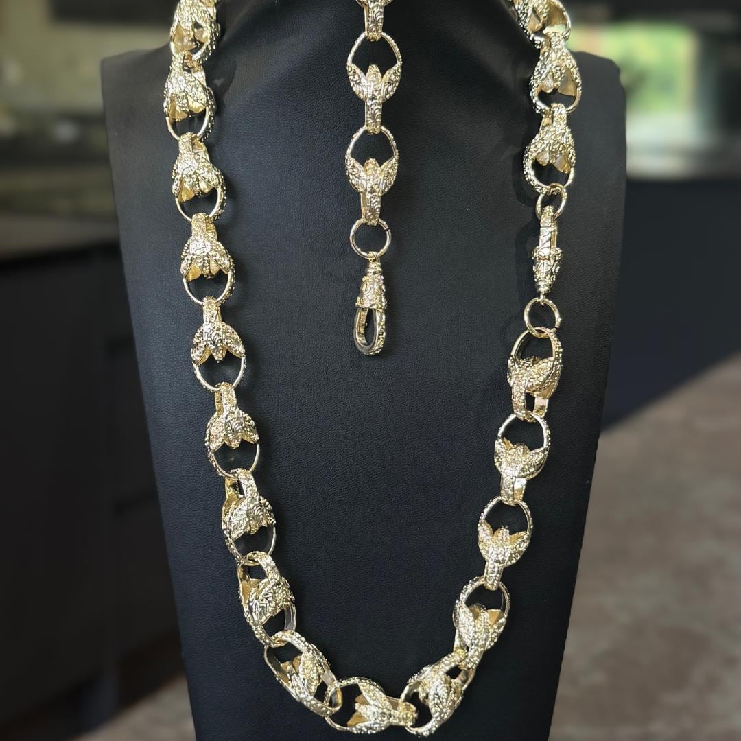 9ct Gold Filled Tulip Chain Mens Chunky Set 15mm With Patterned Albert ...