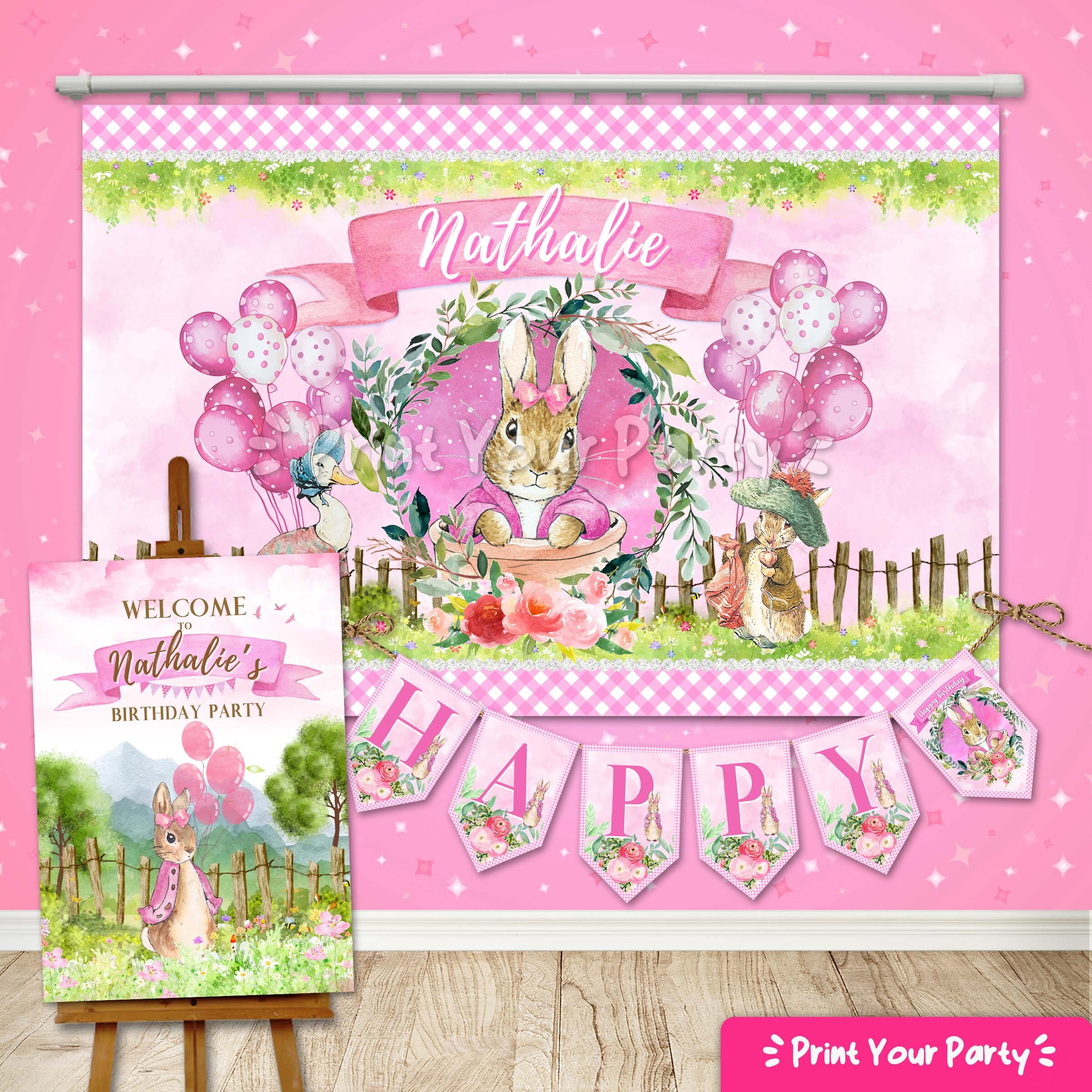 Flopsy Bunny Party Printables, Backdrop Invitation Chip Bag Favors Tags ...
