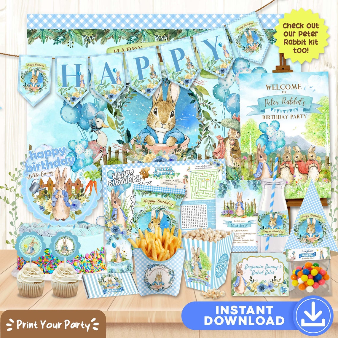 Flopsy Bunny Party Printables, Backdrop Invitation Chip Bag Favors Tags ...