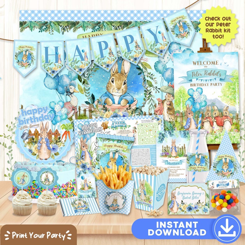 Flopsy Bunny Party Printables, Backdrop Invitation Chip Bag Favors Tags ...