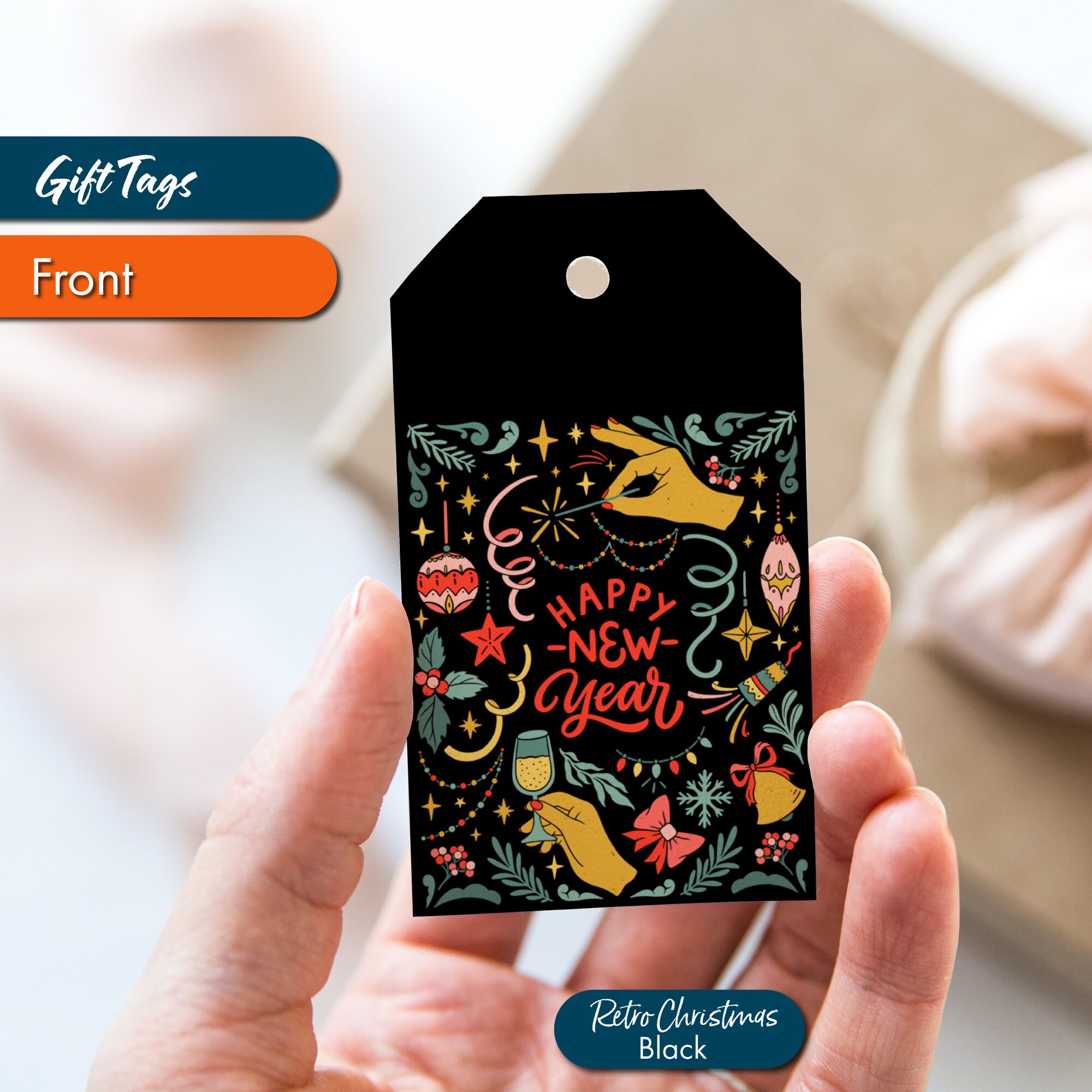 Black New Year Gift Tags Printable Happy New Year Gift Tags New Years ...
